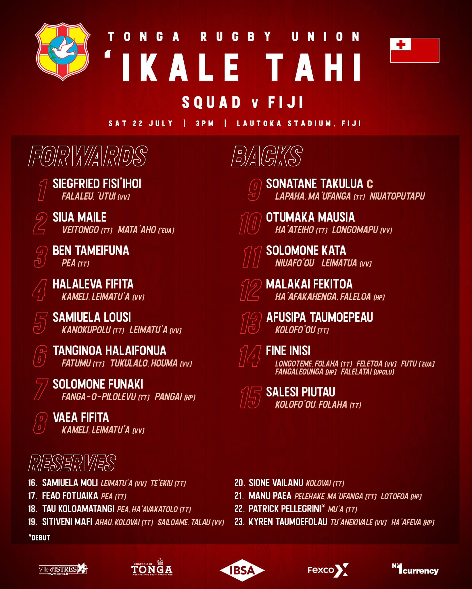 ‘Ikale Tahi squad for Fiji | Matangi Tonga